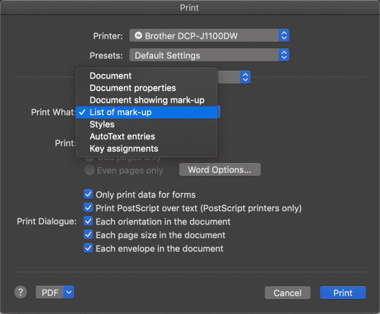 How to print the comments in a Microsoft Word Document