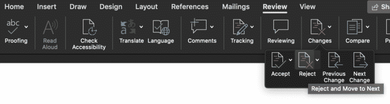 How to reject tracked change in Microsoft Word Documents