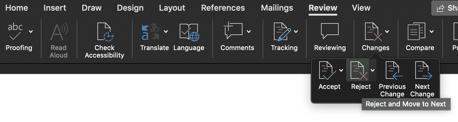 How to reject tracked change in Microsoft Word Documents