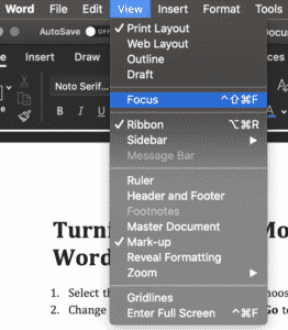 How to switch to Focus Mode in Microsoft Word Documents