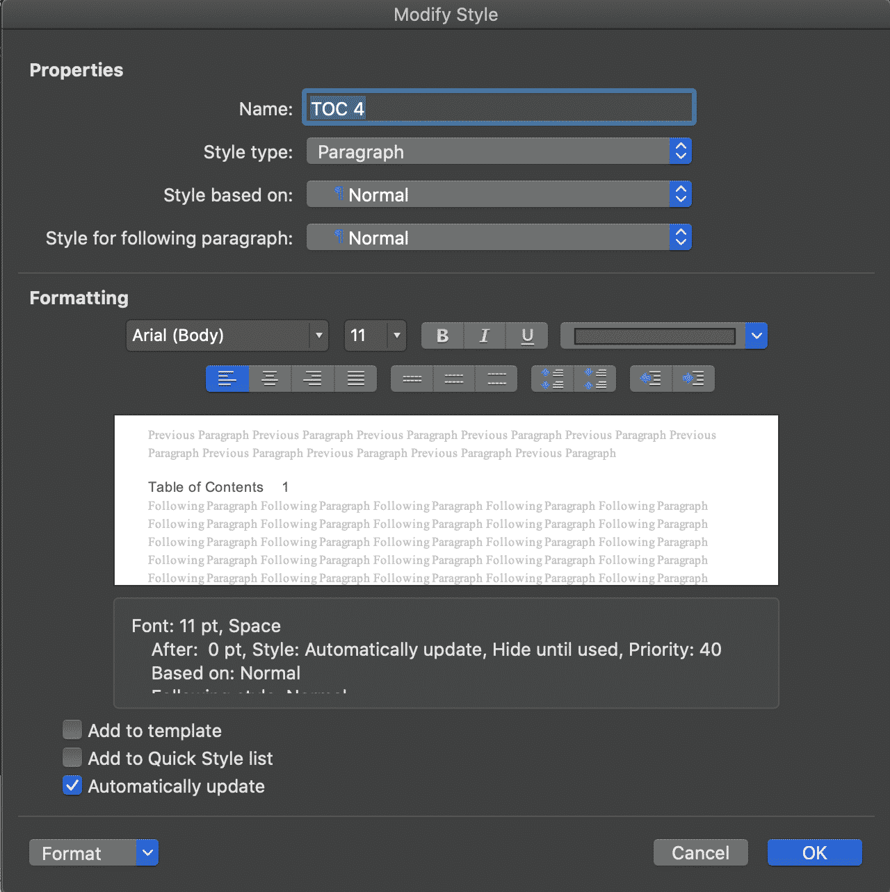 How to Format a Table of Contents in Microsoft Word