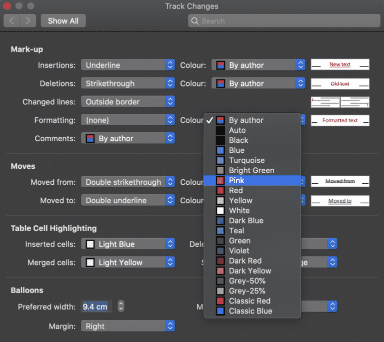 How to change the styling of Tracked Changes in Word