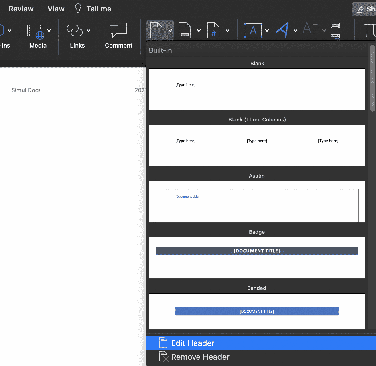 How to edit the Header in your Microsoft Word Document