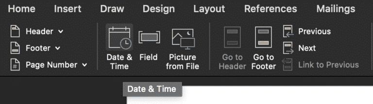 How to add the Date to the Header or Footer in your Word Document