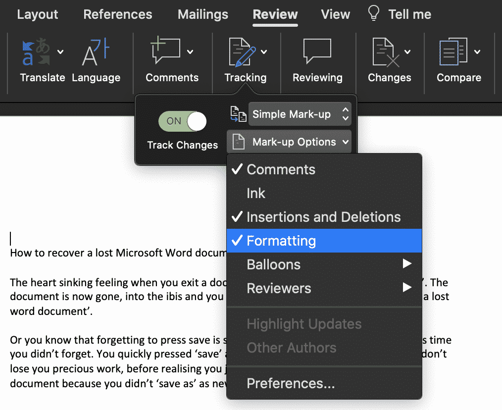 How To Stop Tracked Changes From Tracking Formatting Changes