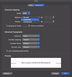 How to change the character spacing in Microsoft Word