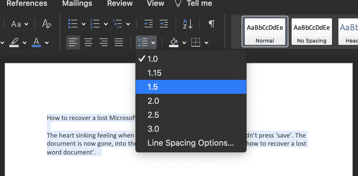 How to change the line spacing in Microsoft Word Documents