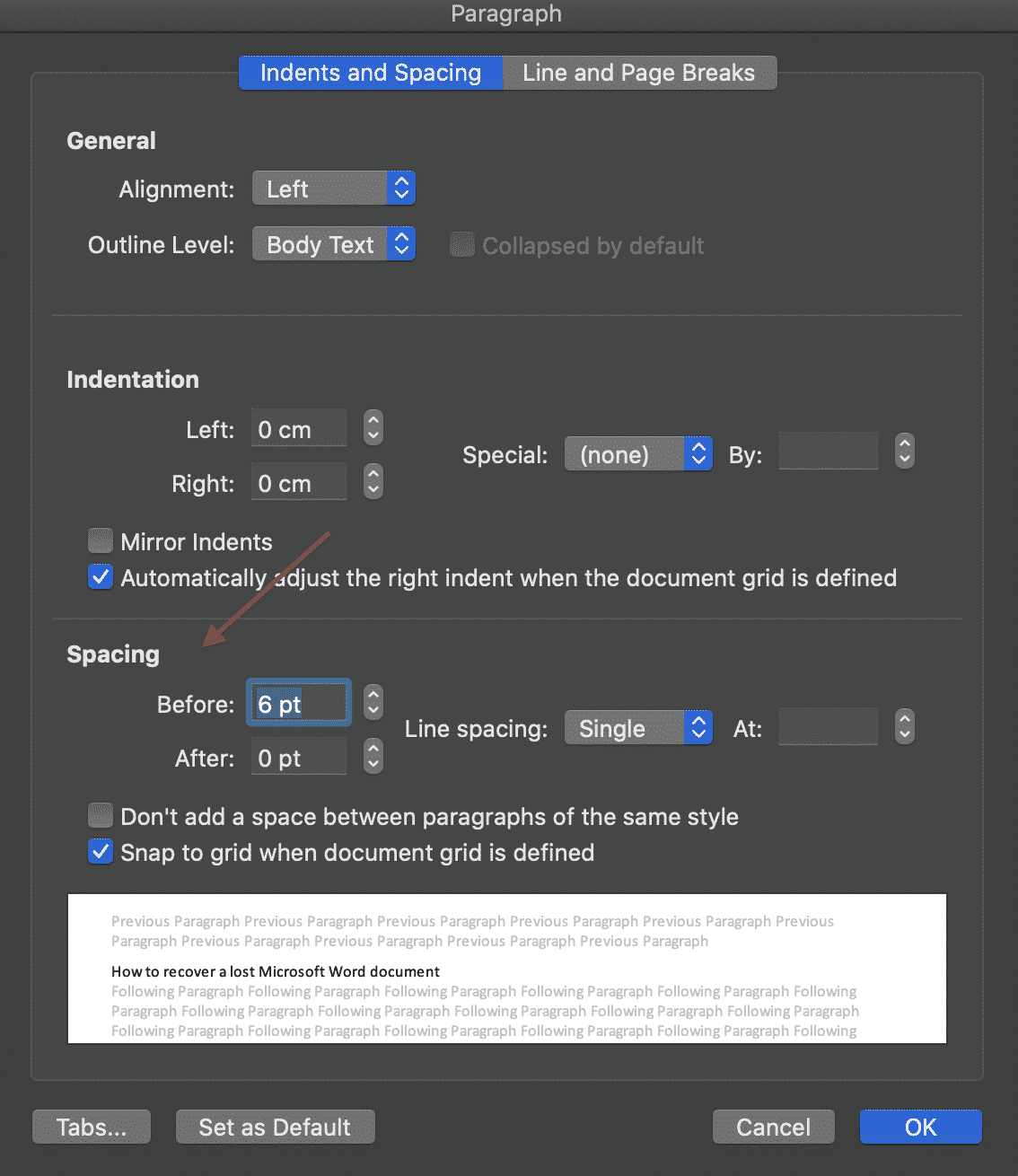 How to change the line spacing in Microsoft Word Documents