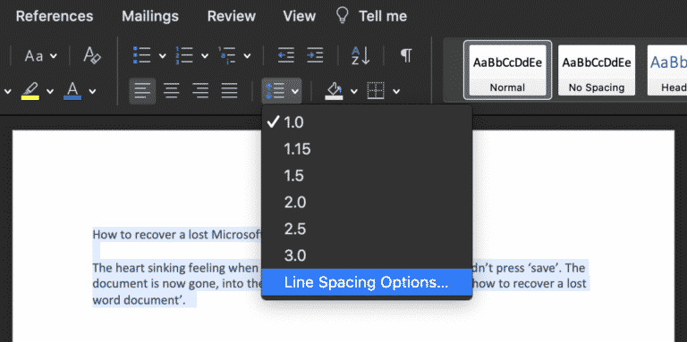 How to change the line spacing in Microsoft Word Documents