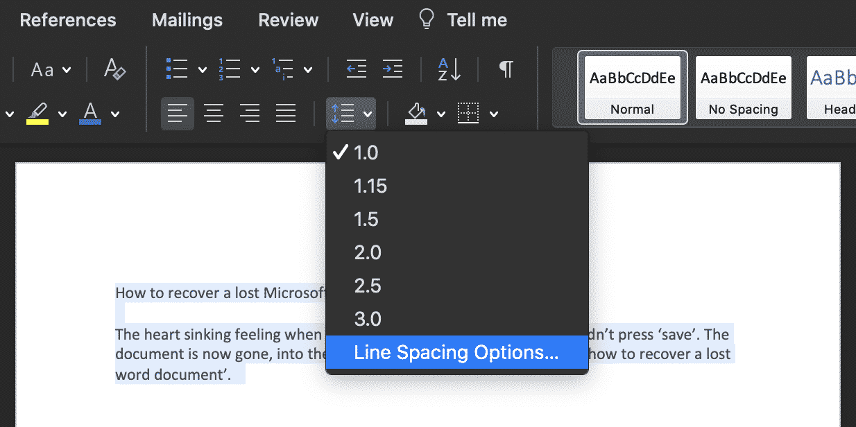How to change the line spacing in Microsoft Word Documents