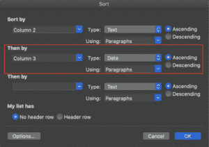 How to sort a table within Microsoft Word Documents