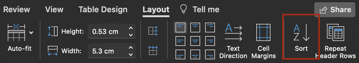 How to sort a table within Microsoft Word Documents