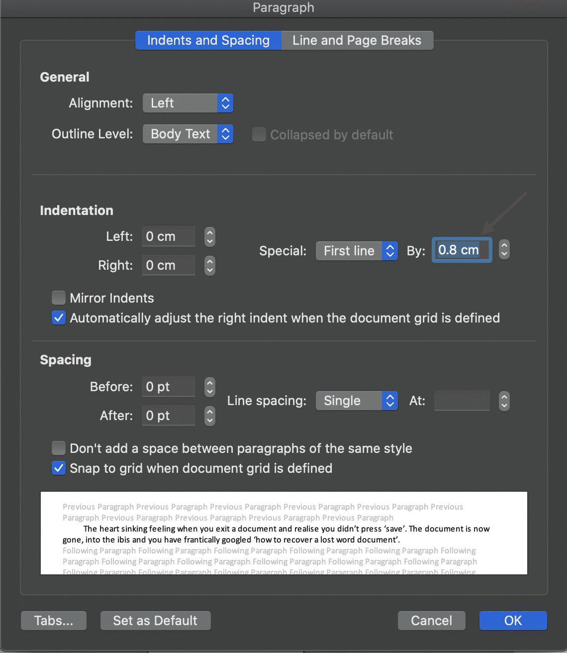 How to add or change the first-line indent in Microsoft Word