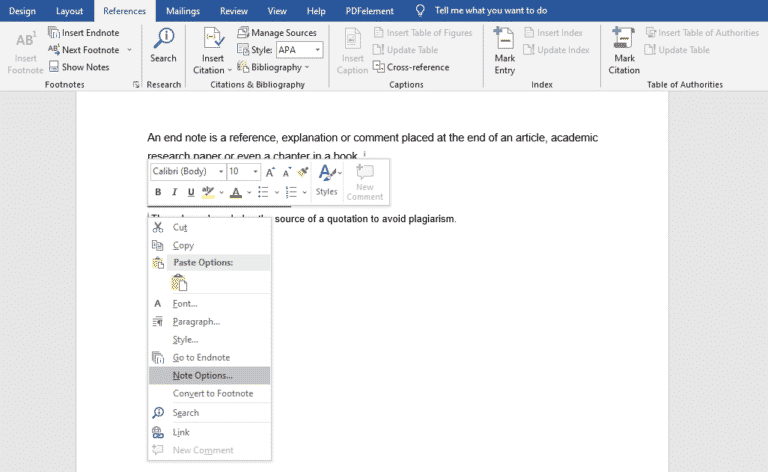 How to change the layout and formatting of endnotes in Microsoft Word