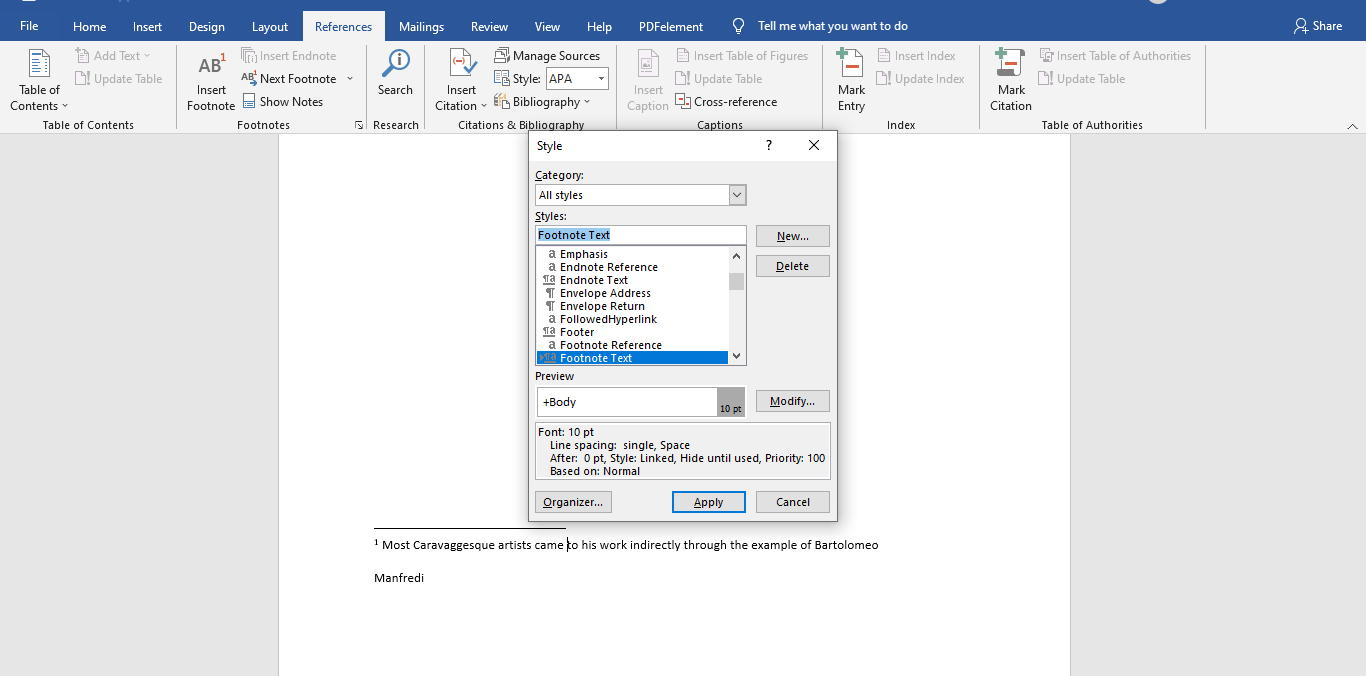 How to add footnotes in a Microsoft word document