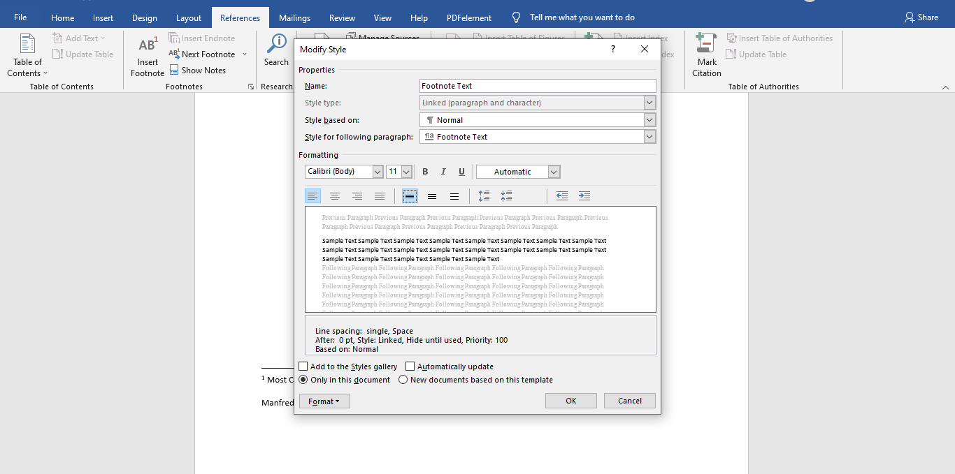 How to add footnotes in a Microsoft word document