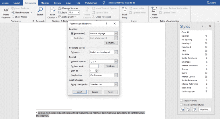 How to change the layout and formatting of footnotes in Microsoft Word