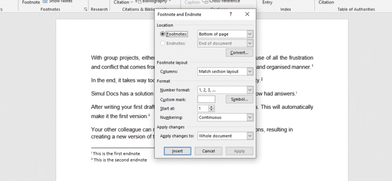 How to convert footnotes to endnotes in Microsoft Word