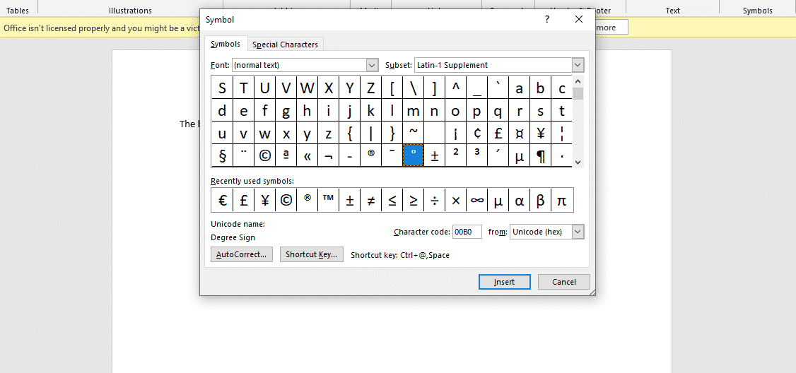 How to add a degree sign to your Microsoft Word document