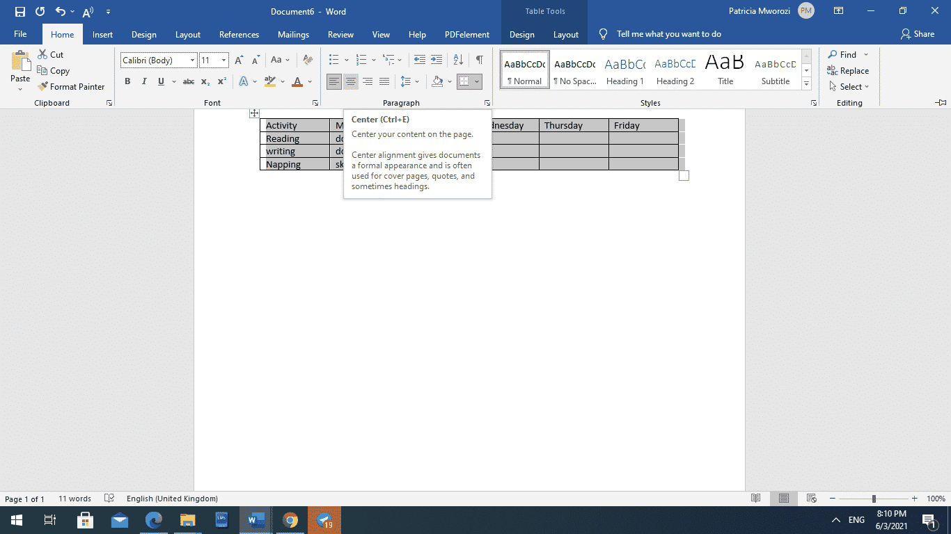 How To Center Text In A Table Row In Word Printable Templates