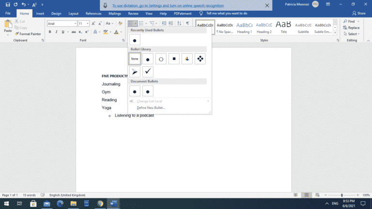 Keyboard shortcut to add bullet points in Microsoft Word