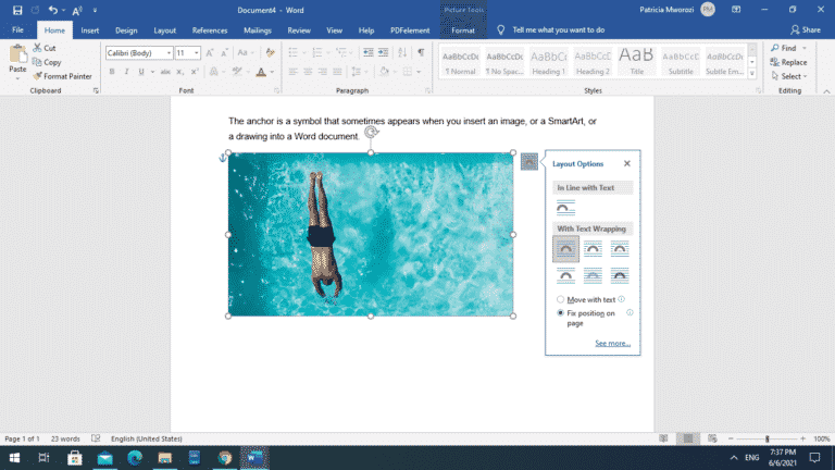 What is the Anchor symbol in a Microsoft Word document
