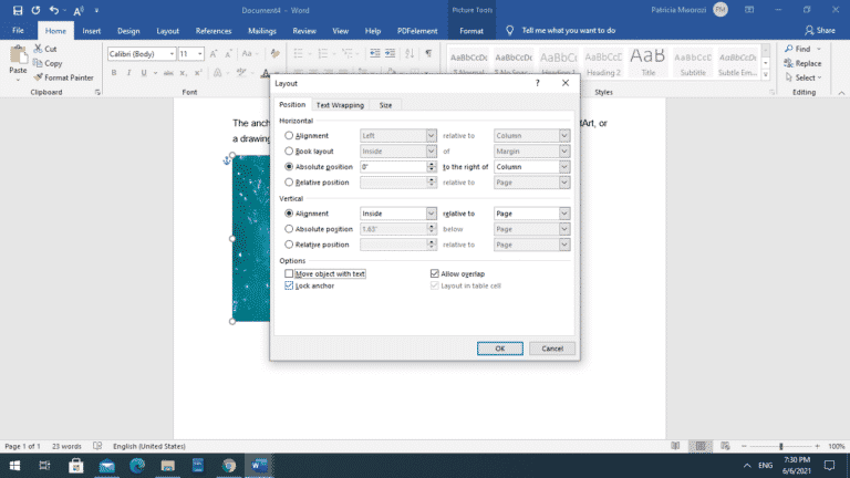 What is the Anchor symbol in a Microsoft Word document