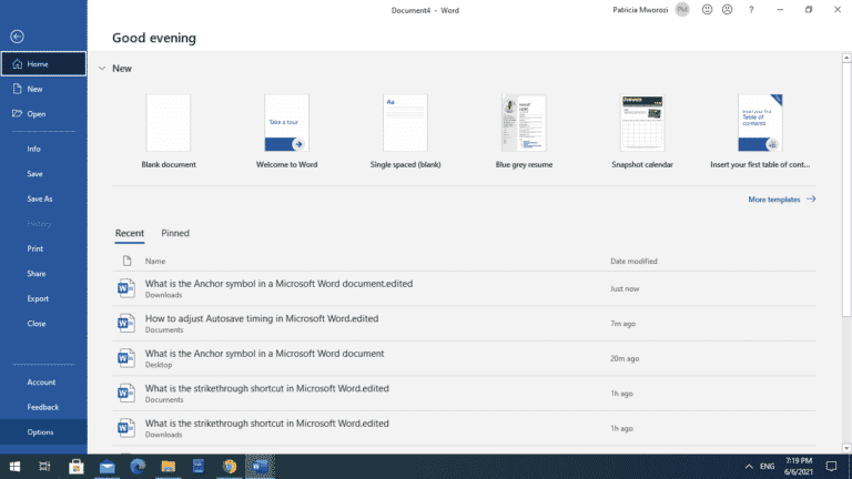 What is the Anchor symbol in a Microsoft Word document