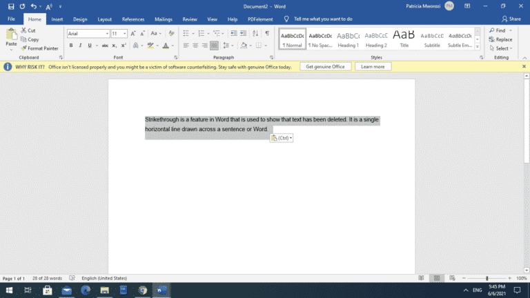 What is the Strikethrough Keyboard Shortcut in Microsoft Word