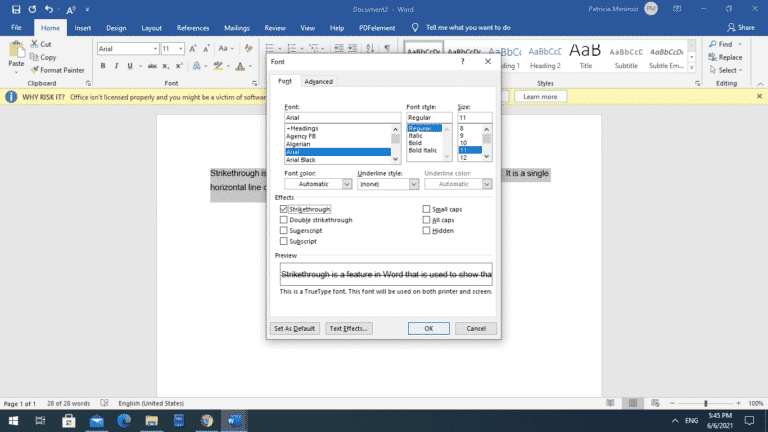 What is the Strikethrough Keyboard Shortcut in Microsoft Word