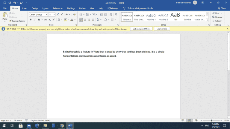 What is the Strikethrough Keyboard Shortcut in Microsoft Word