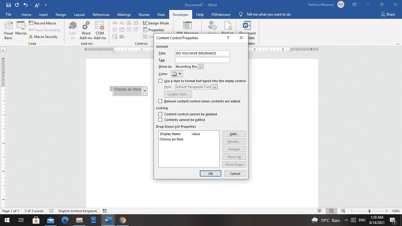 How To Add Dropdown Fields To A Form In Microsoft Word