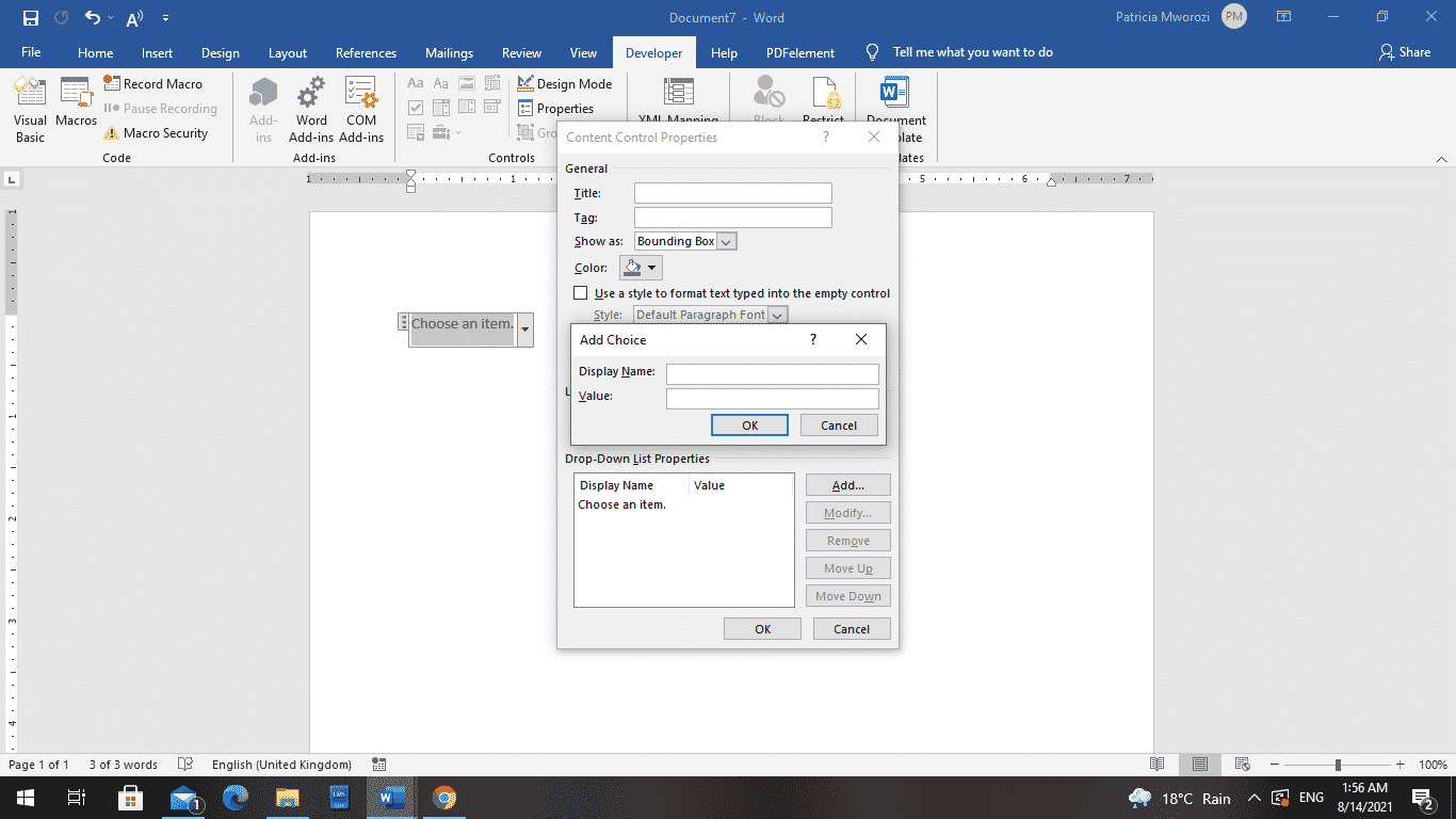 How to add dropdown fields to a form in Microsoft Word