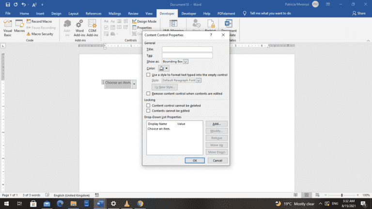 How to create a fillable form in a Microsoft Word document