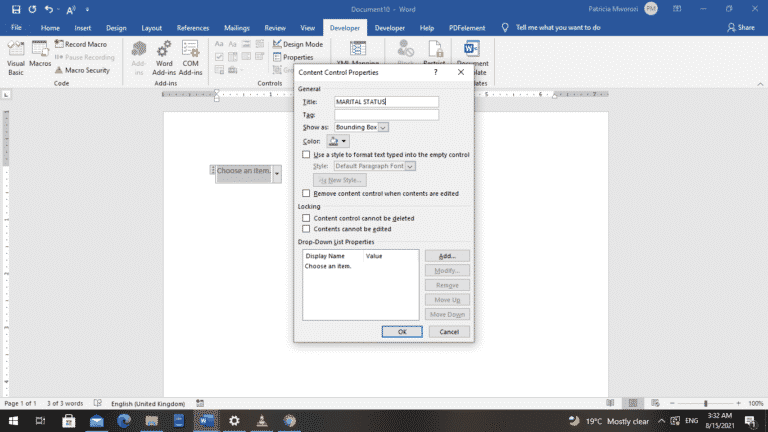 How to create a fillable form in a Microsoft Word document