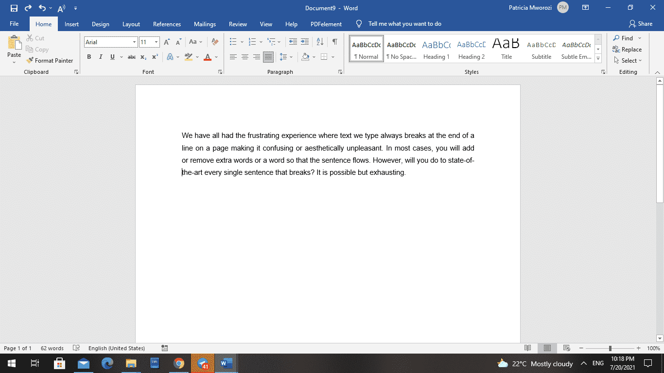 How to keep words together on a line in Microsoft Word