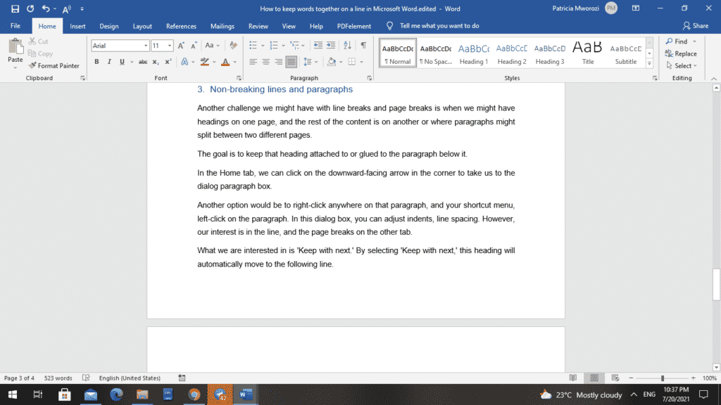 How To Keep Words Together On A Line In Microsoft Word