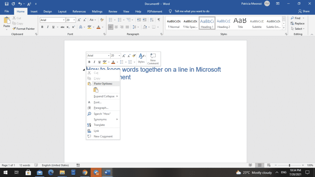 How To Keep Words Together On A Line In Microsoft Word