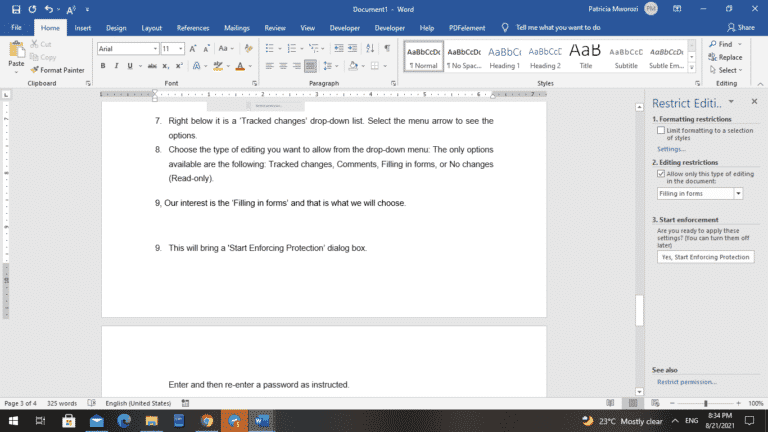 How to restrict document editing outside forms in Word