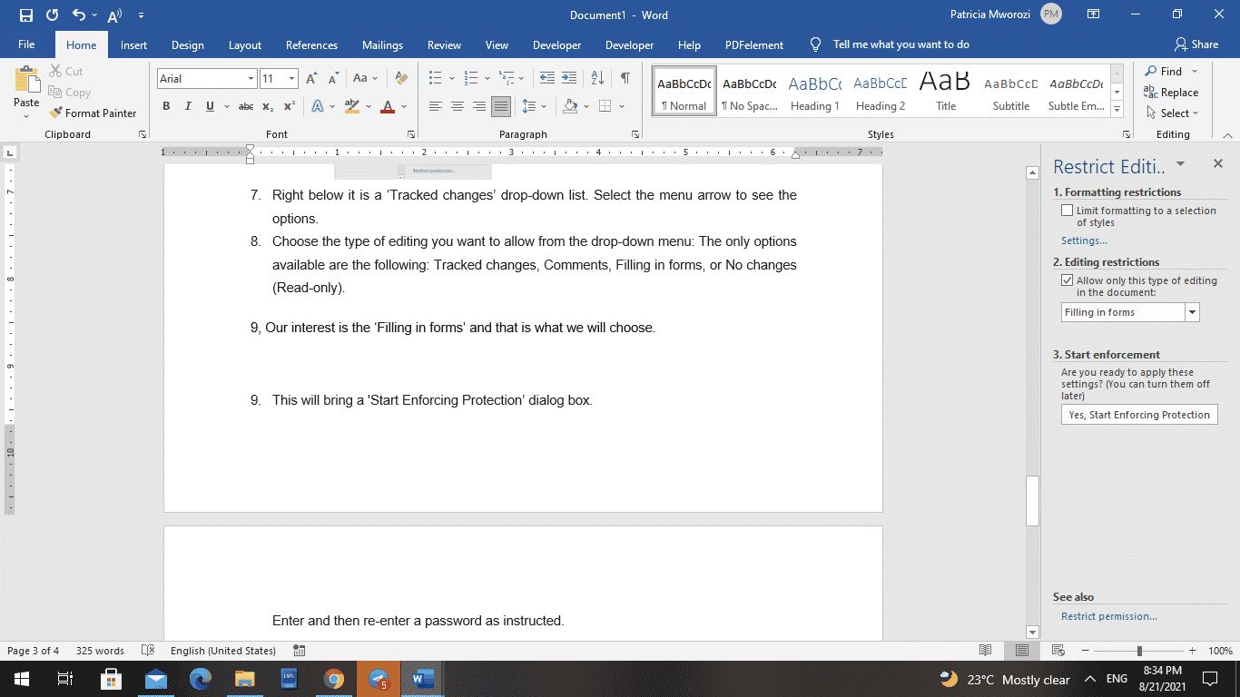 How to restrict document editing outside forms in Word