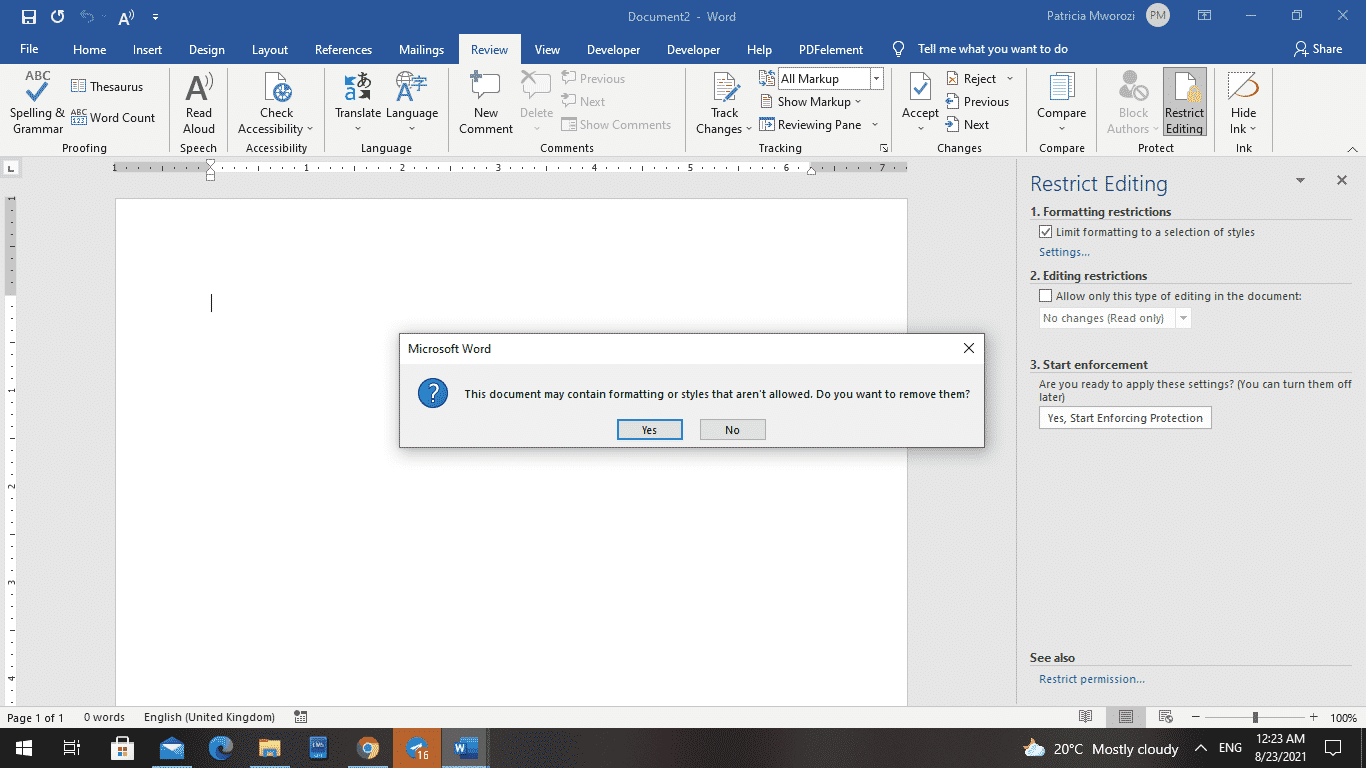 How to restrict formatting changes in Microsoft Word
