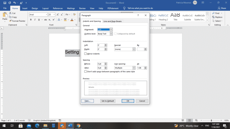 How to set the tabs in your Microsoft Word document