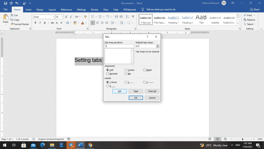 How To Set The Tabs In Your Microsoft Word Document