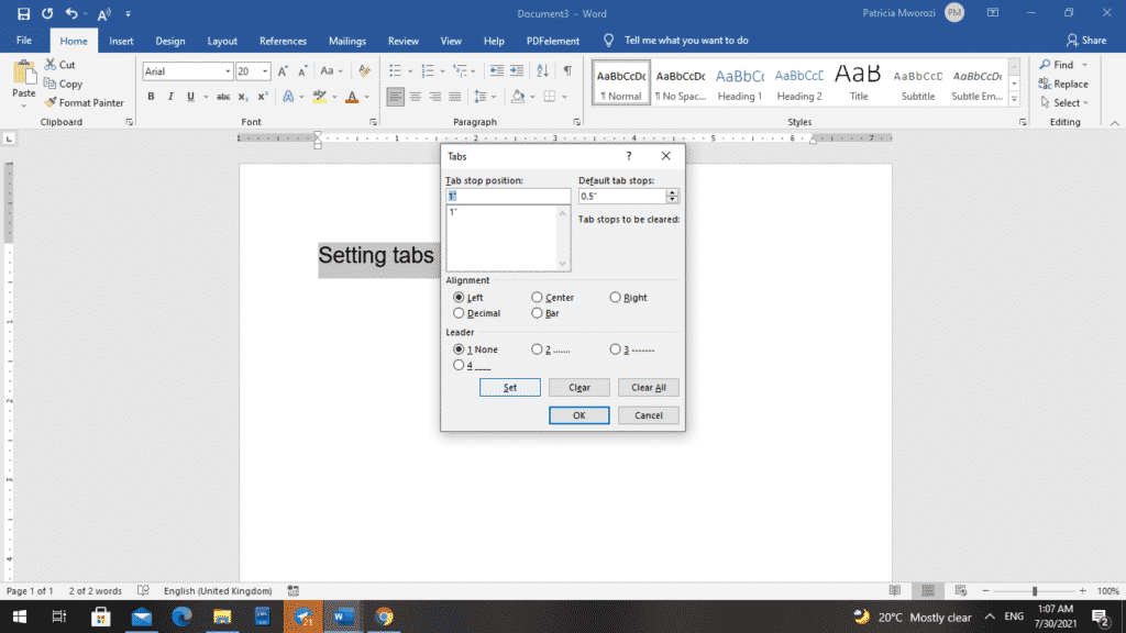How To Set The Tabs In Your Microsoft Word Document