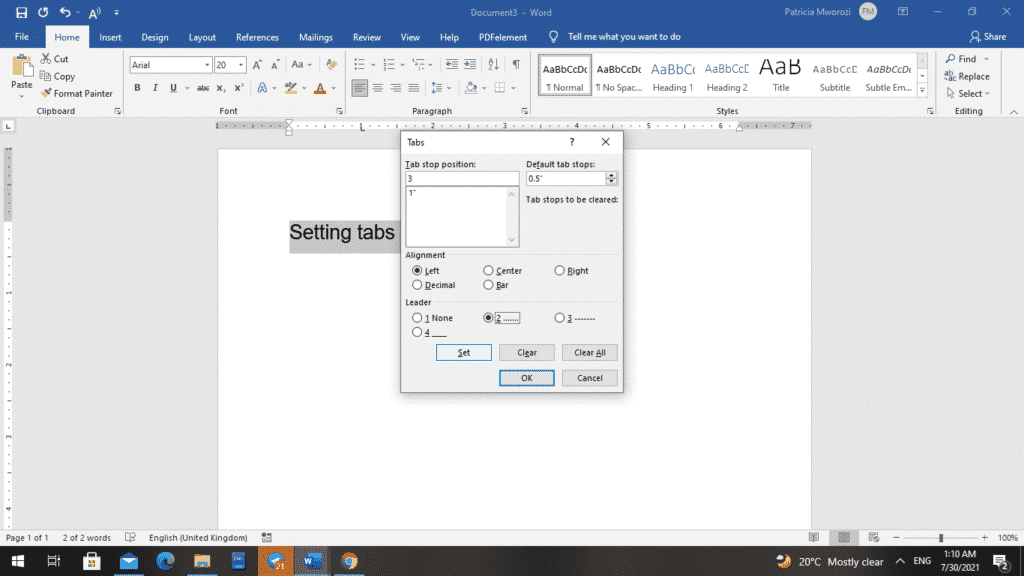 How To Set The Tabs In Your Microsoft Word Document