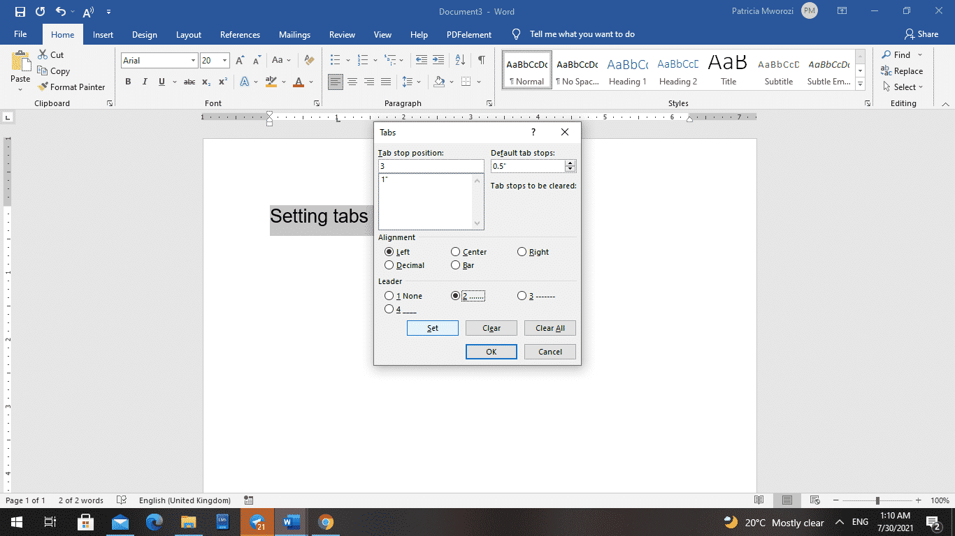 How to set the tabs in your Microsoft Word document