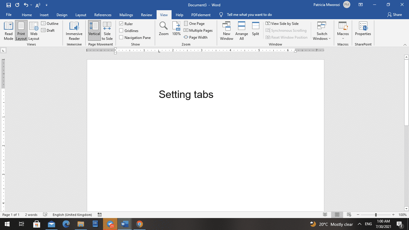 How to set the tabs in your Microsoft Word document