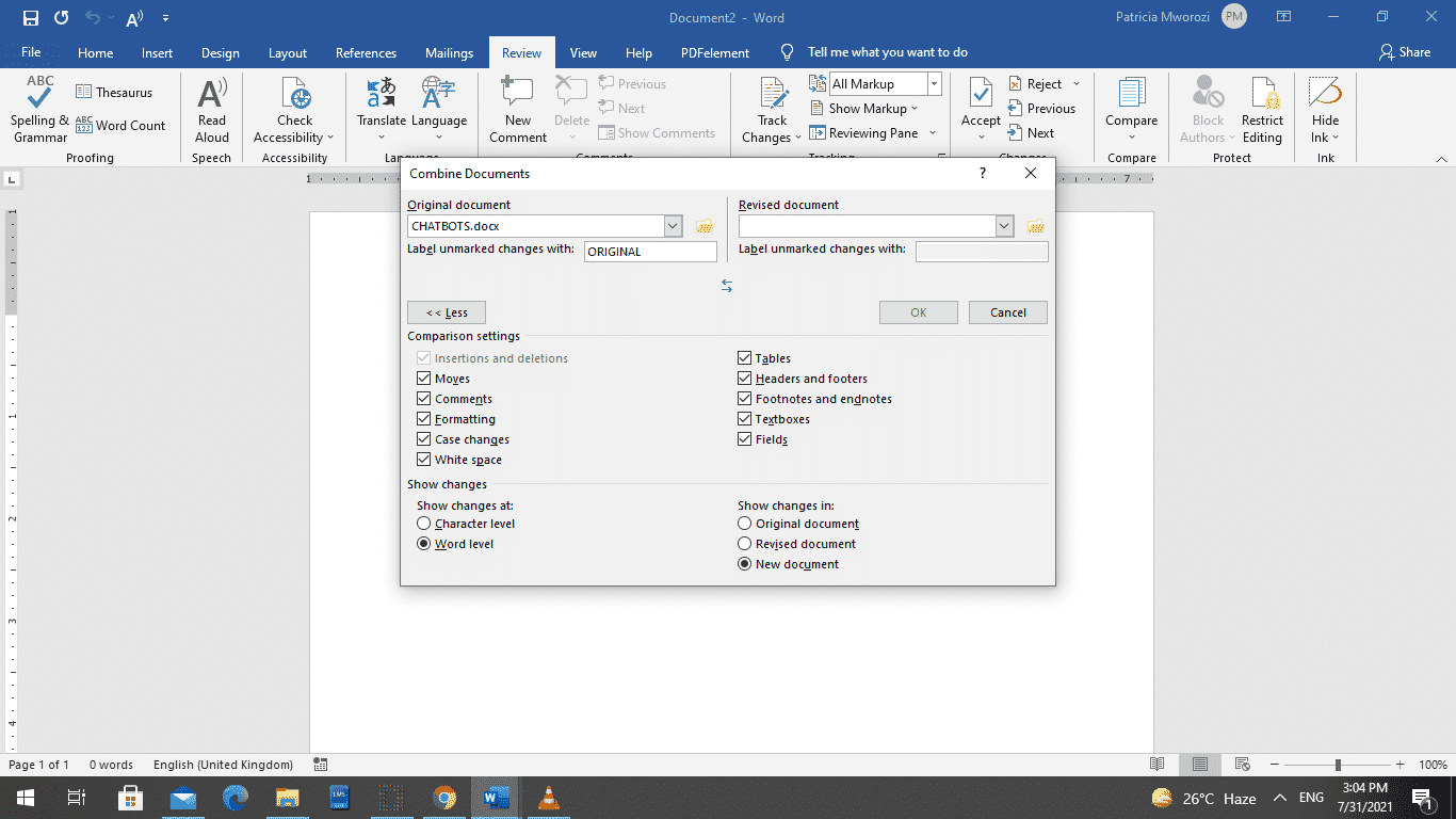 How to use the Merge Feature in a Microsoft Word document