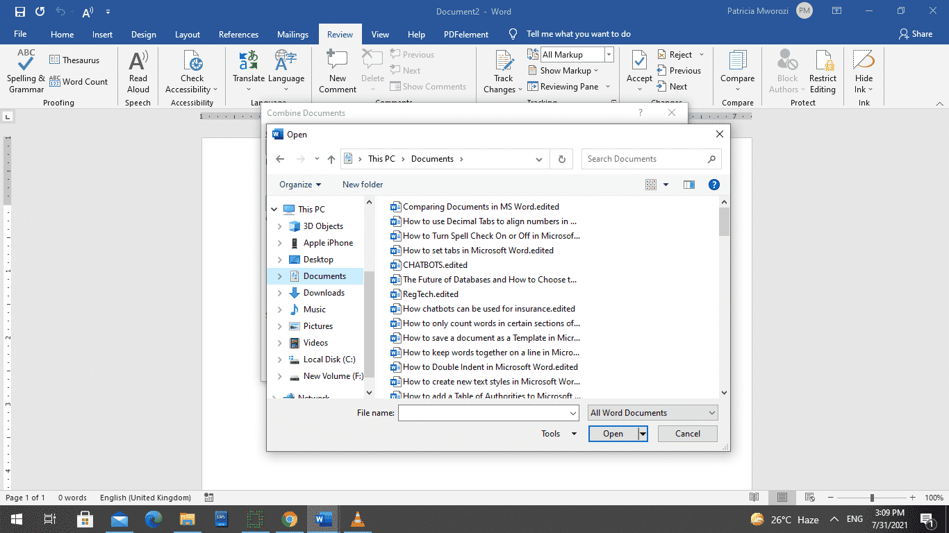 How to use the Merge Feature in a Microsoft Word document