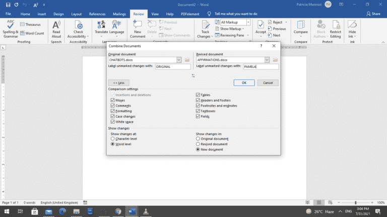 How to use the Merge Feature in a Microsoft Word document